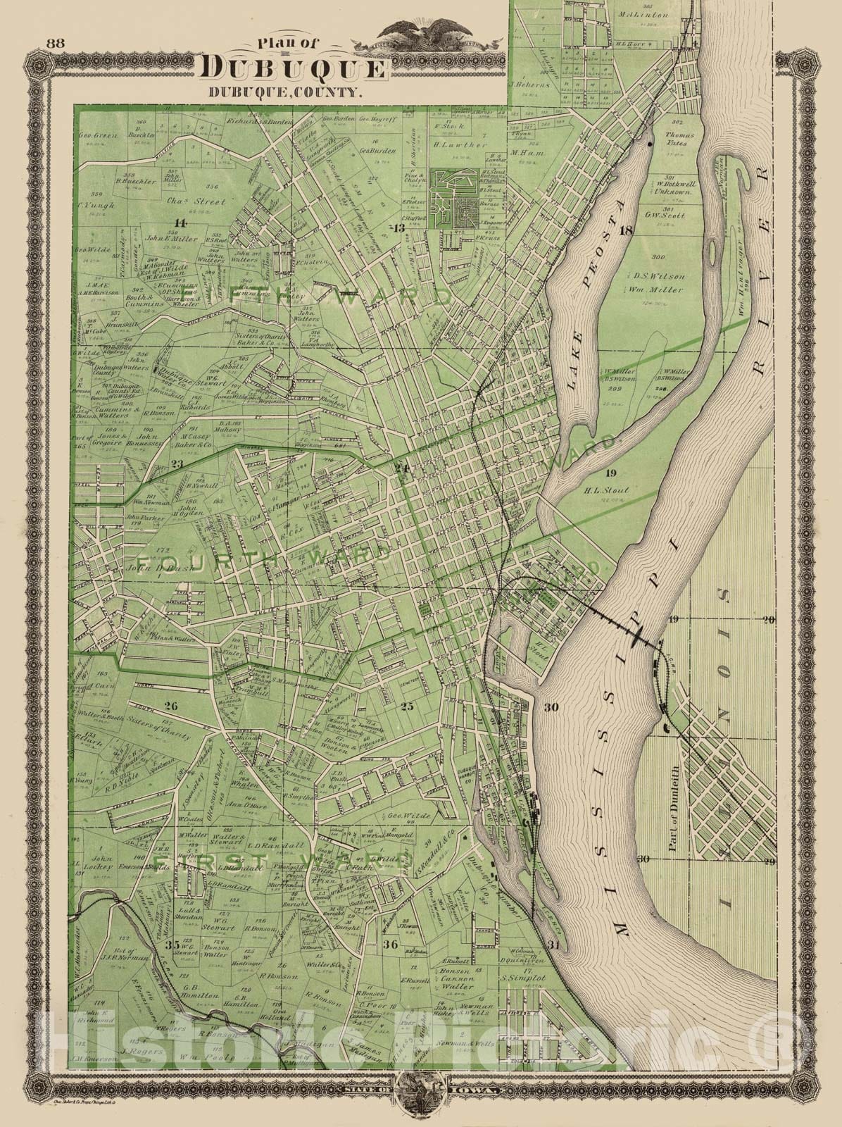 Historic Map - 1875 Plan of Dubuque, Dubuque County, State of Iowa ...