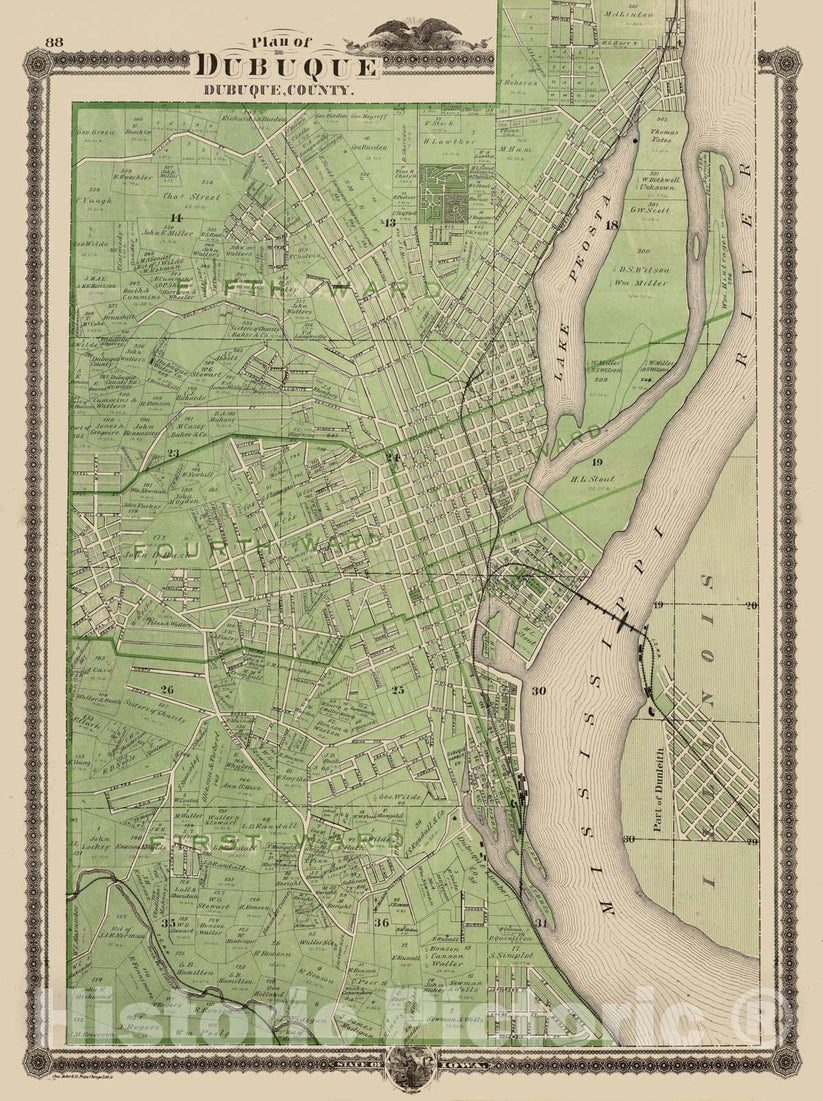 Historic Map - 1875 Plan of Dubuque, Dubuque County, State of Iowa ...