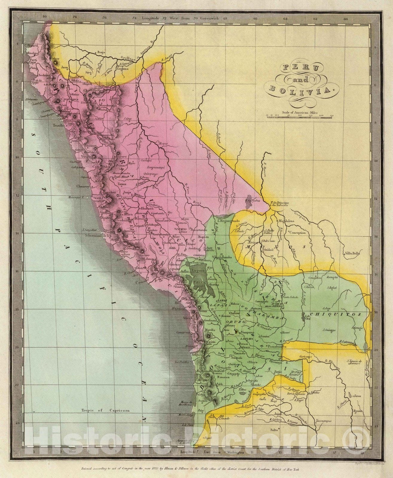 Peru and Bolivia 1835 Historical Map Print | Historic Pictoric