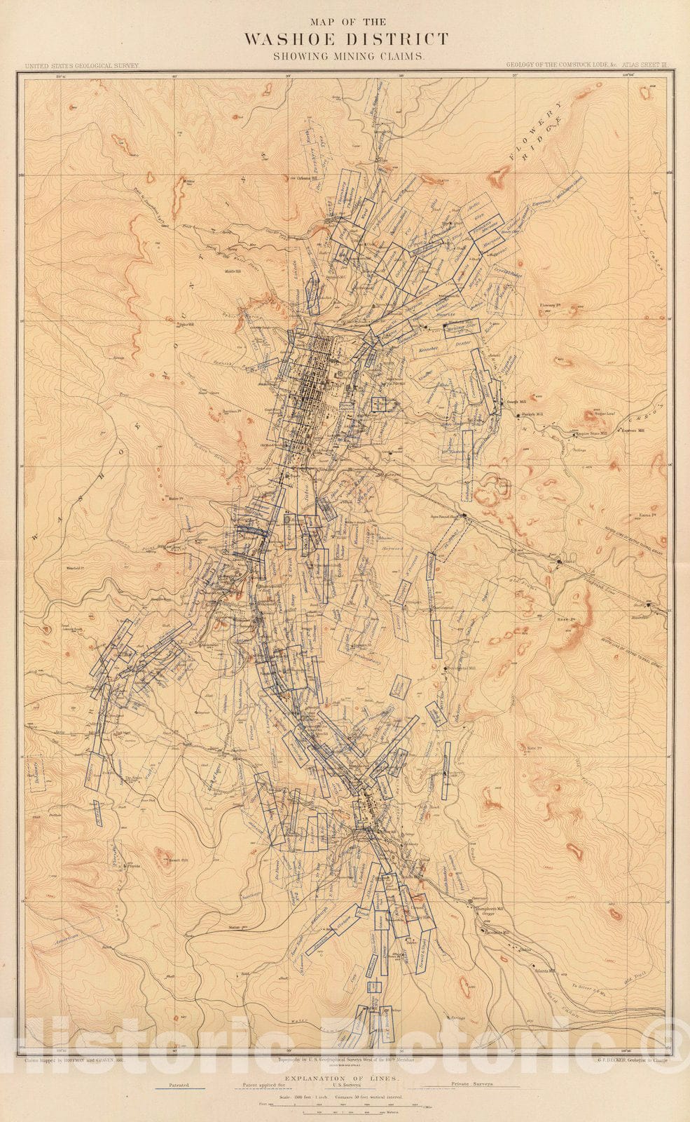 Historic Map : Geologic Atlas - 1882 Map of the Washoe District Showin ...