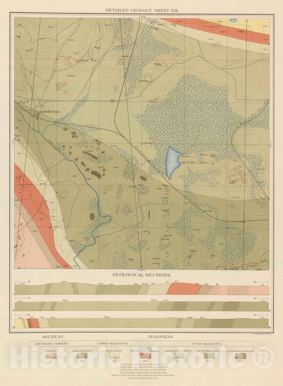 Historic Wall Map : Geologic Atlas - 1896 Detailed Geology Sheet XIX ...