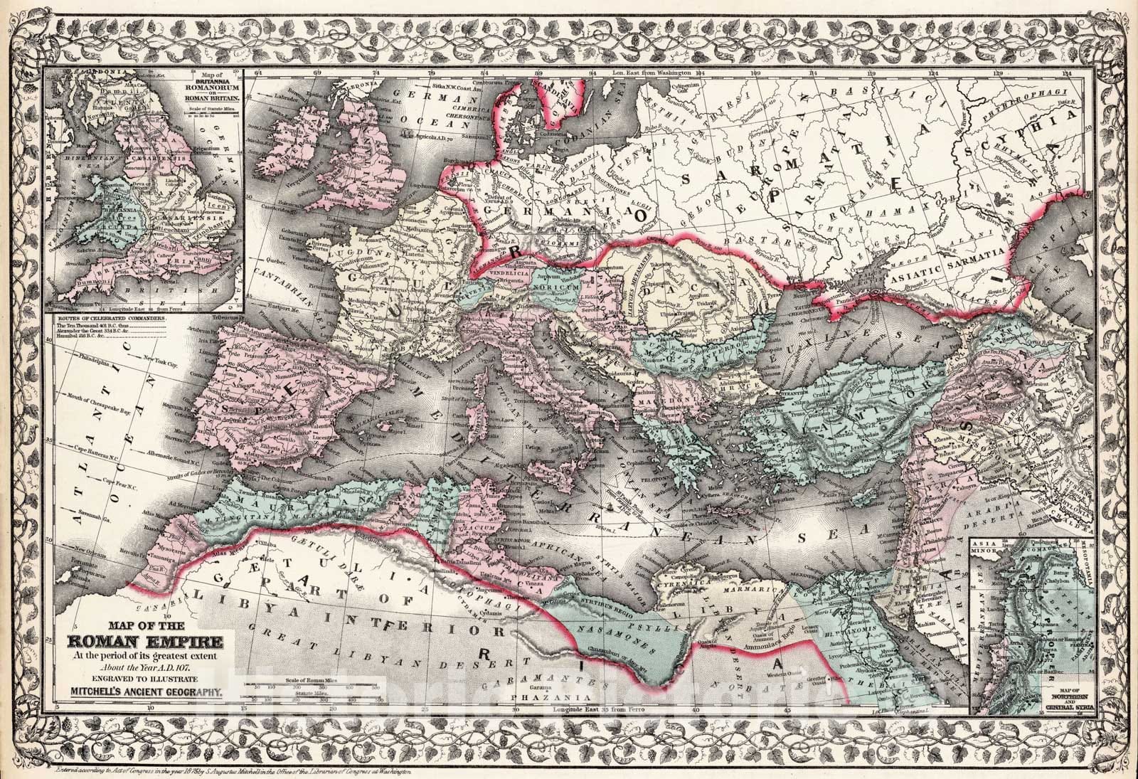 Historic Map - 1877 Map of the Roman Empire, Atlas - Vintage Wall Art ...