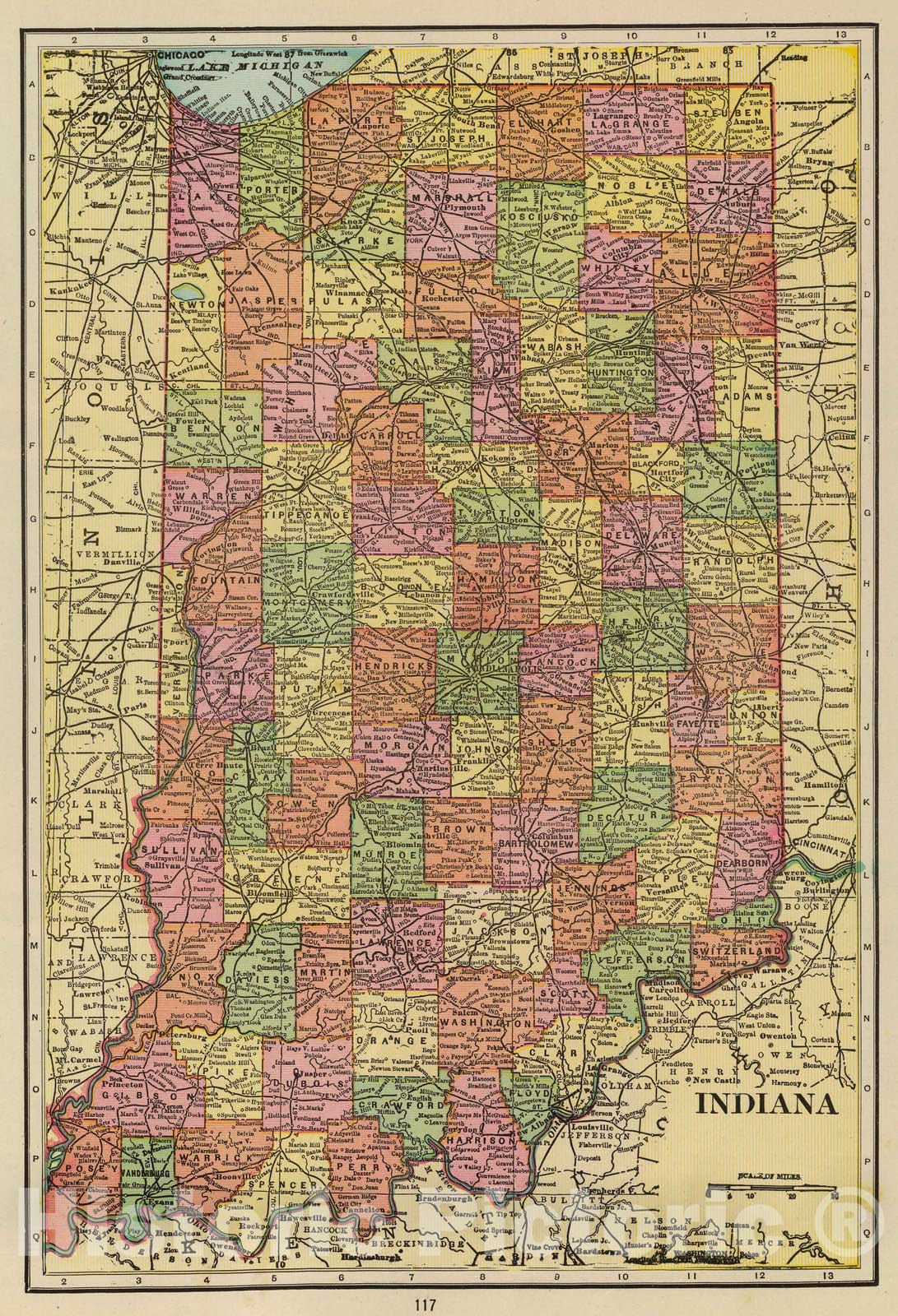 Historic Map : 1909 Indiana. - Vintage Wall Art – Historic Pictoric