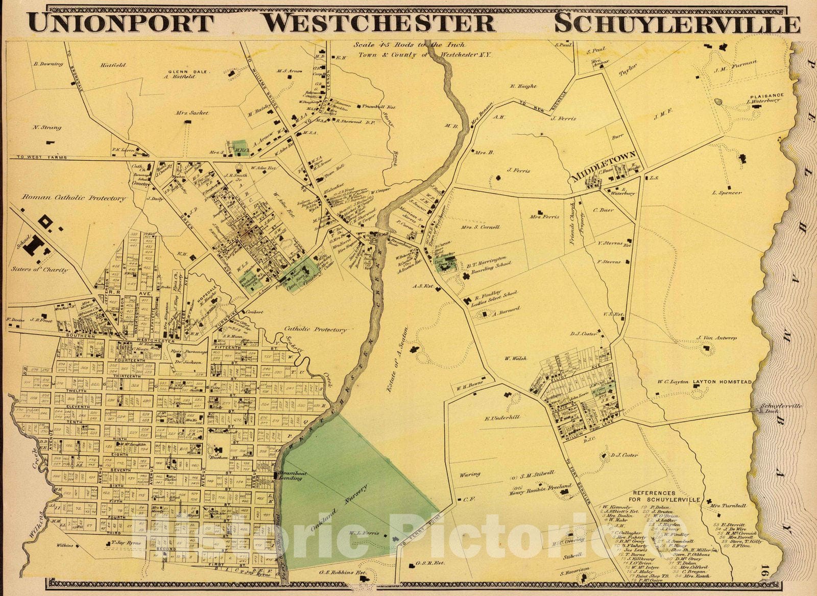 Historic Map : 1868 Unionport, Westchester, Schuylerville. - Vintage W ...