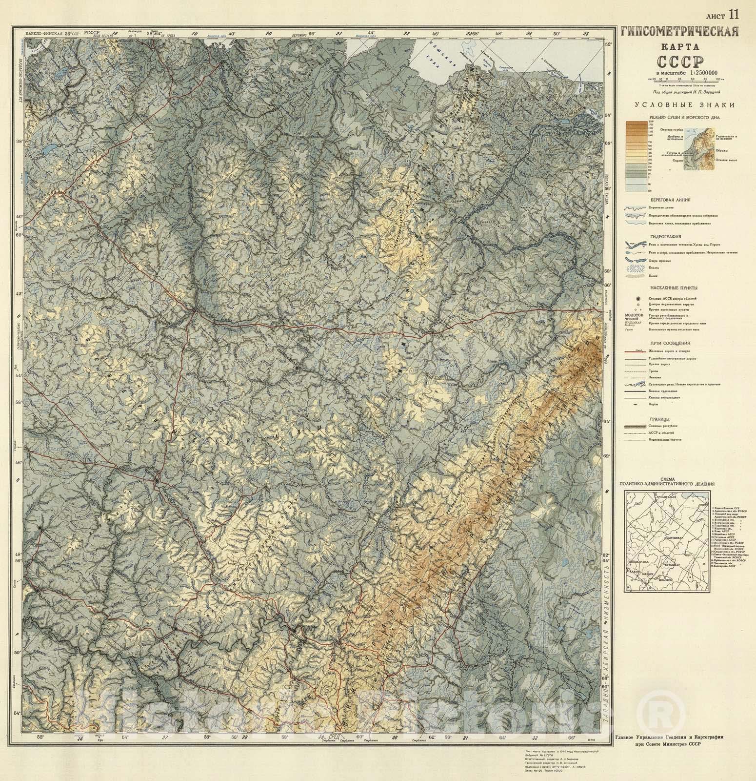 Historic Map : Russia, 1949 List 11: Gipsometricheskaia karta SSSR , V ...