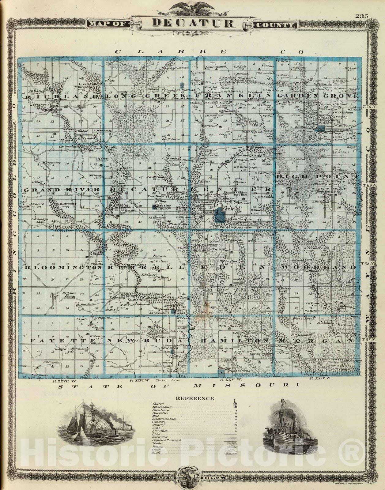 Historic Map : 1875 Map of Decatur County, State of Iowa. - Vintage Wa ...