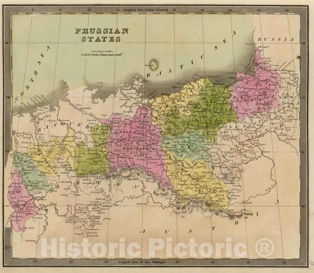 Historic Map : 1840 Prussian States. - Vintage Wall Art – Historic Pictoric