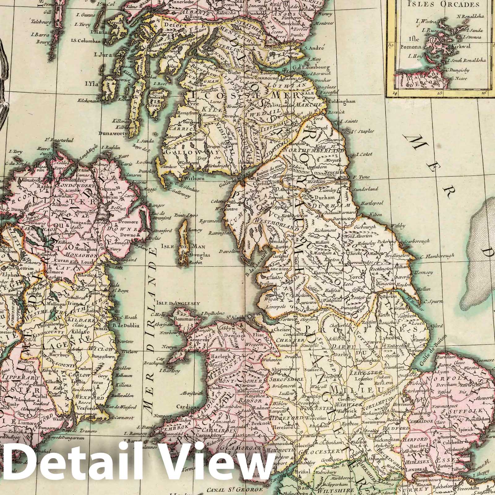 Historic Wall Map : Great Britain, , Europe 1759 Les isles Britannique ...