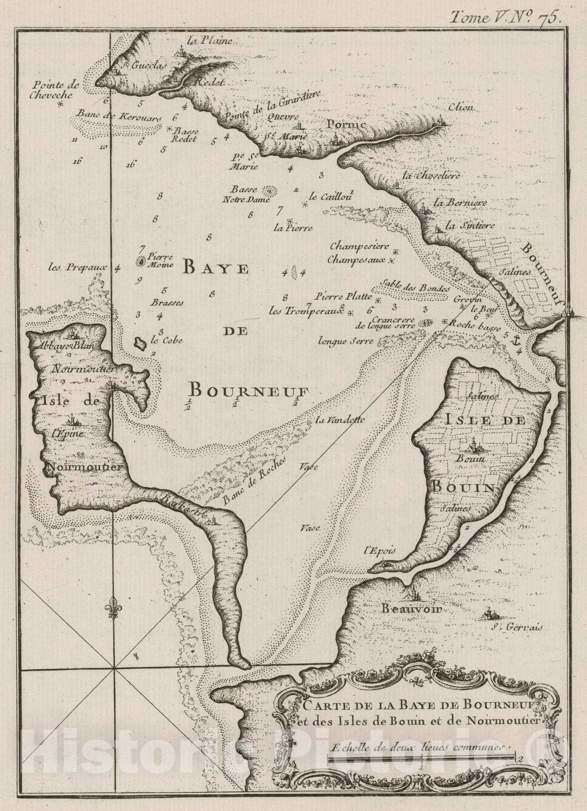 Historic Map : France, Bretagne , France 1764 Carte de la baye de Bour ...