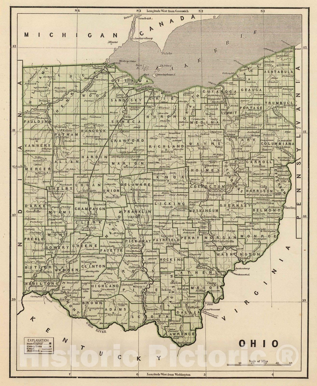 Historic Map : National Atlas - 1845 Ohio. - Vintage Wall Art ...