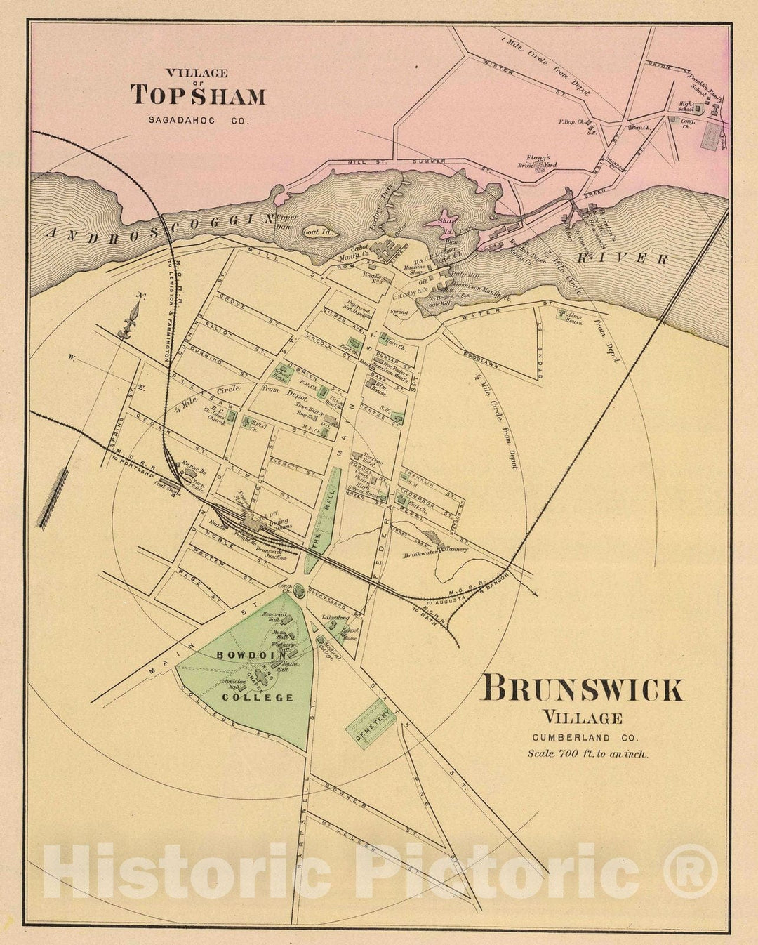 Historic Map : 1885 Brunswick, Topsham. - Vintage Wall Art – Historic ...