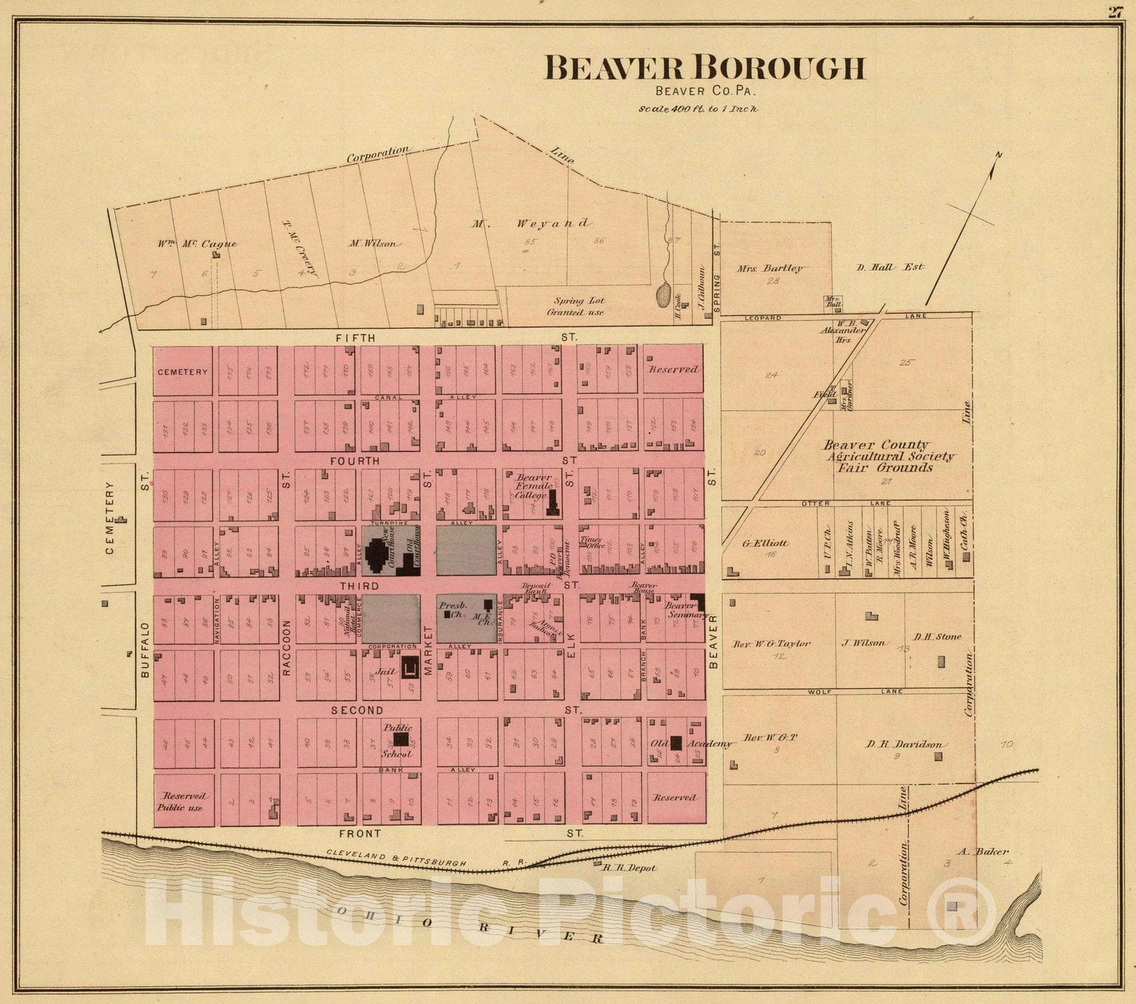 Historic Map : 1877 Beaver Borough, Beaver Co, Pa. - Vintage Wall Art ...