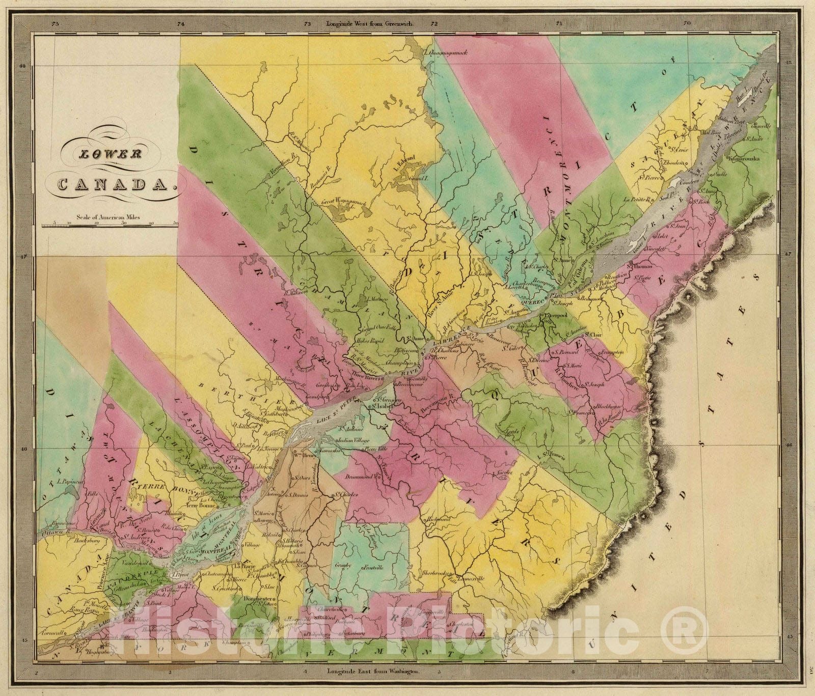 Historic Map : 1840 Lower Canada. - Vintage Wall Art - Historic Pictoric