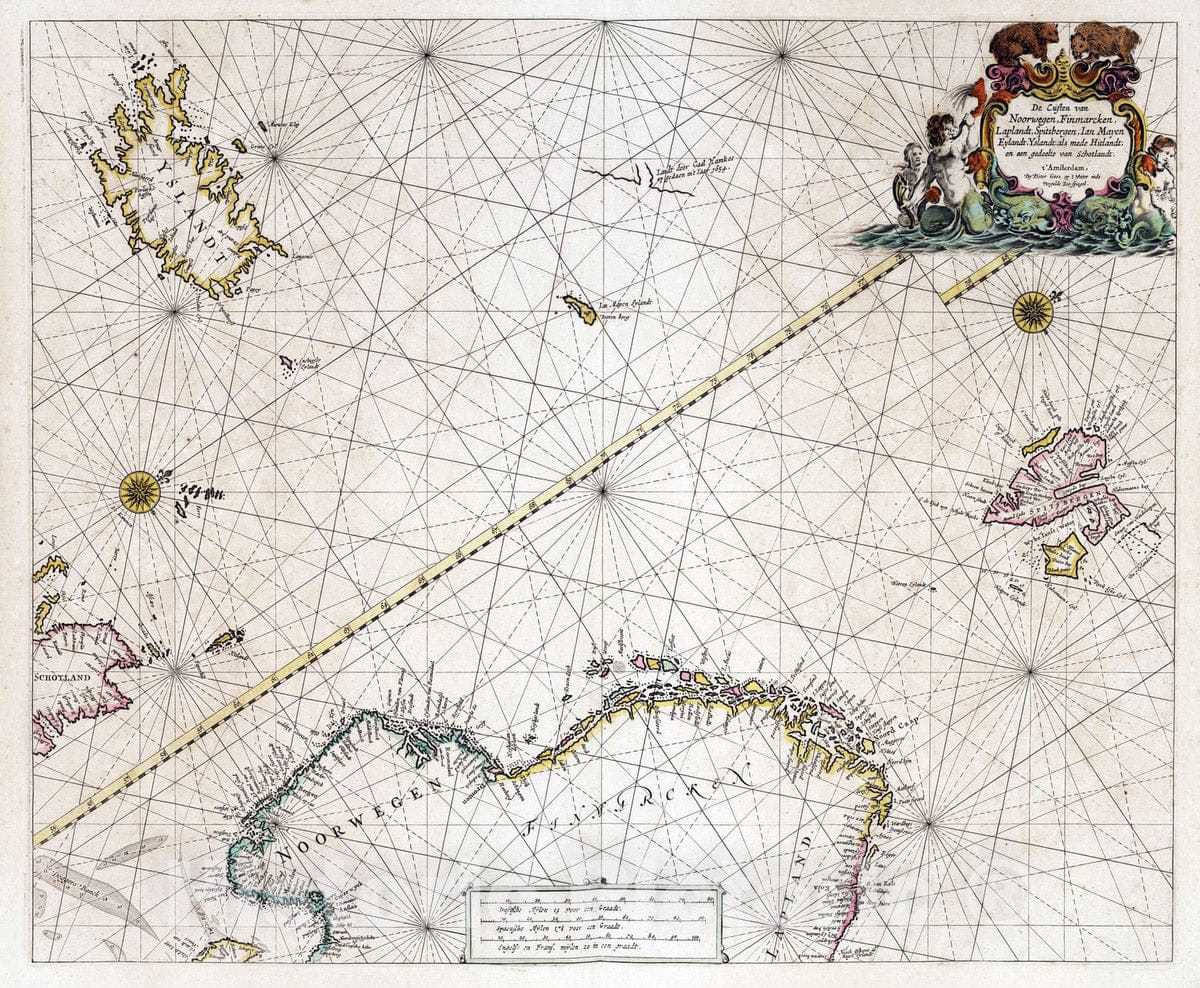 Historic Wall Map : Iceland, Svalbard 1667 De Custen van Noorwegen, Fi ...
