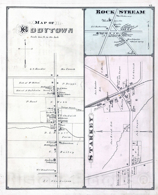 Historic Map : 1876 Eddytown. Starkey. Rock Stream, Yates County, New ...