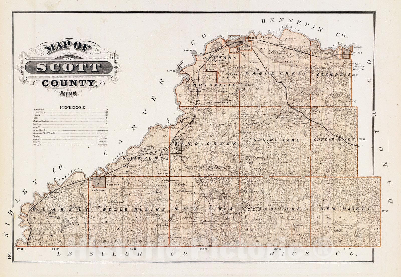 Historic Map : 1874 Map of Scott County, Minn. - Vintage Wall Art ...