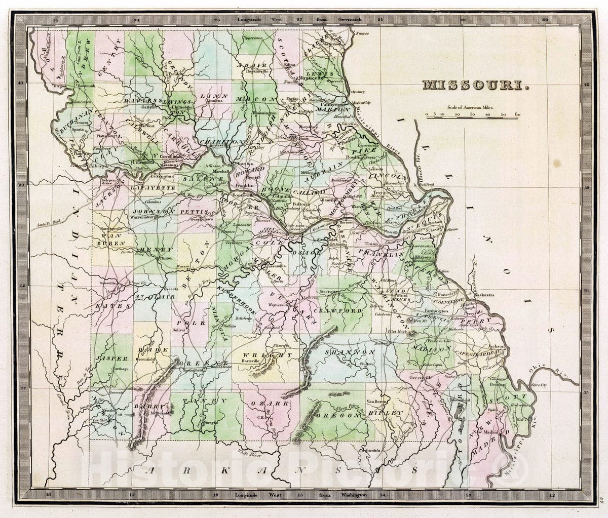 Historic Wall Map : 1848 Missouri. v2 - Vintage Wall Art – Historic ...