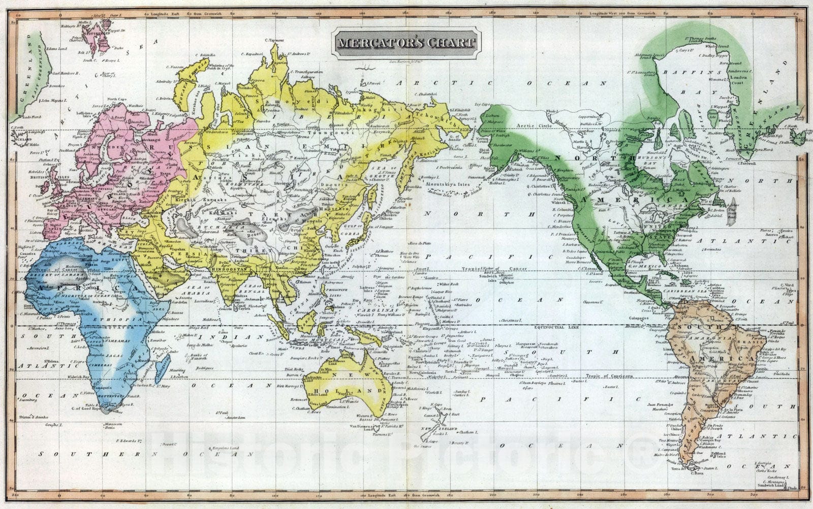 Historic Map : 1822 Mercator's Chart. - Vintage Wall Art – Historic ...