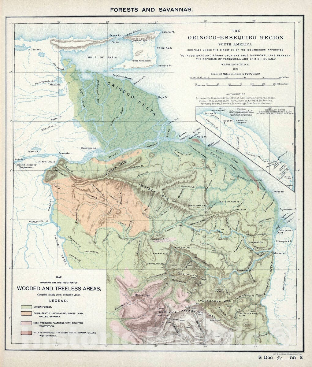 Historic Map : National Atlas - 1897 Forests and Savannas. - Vintage W ...