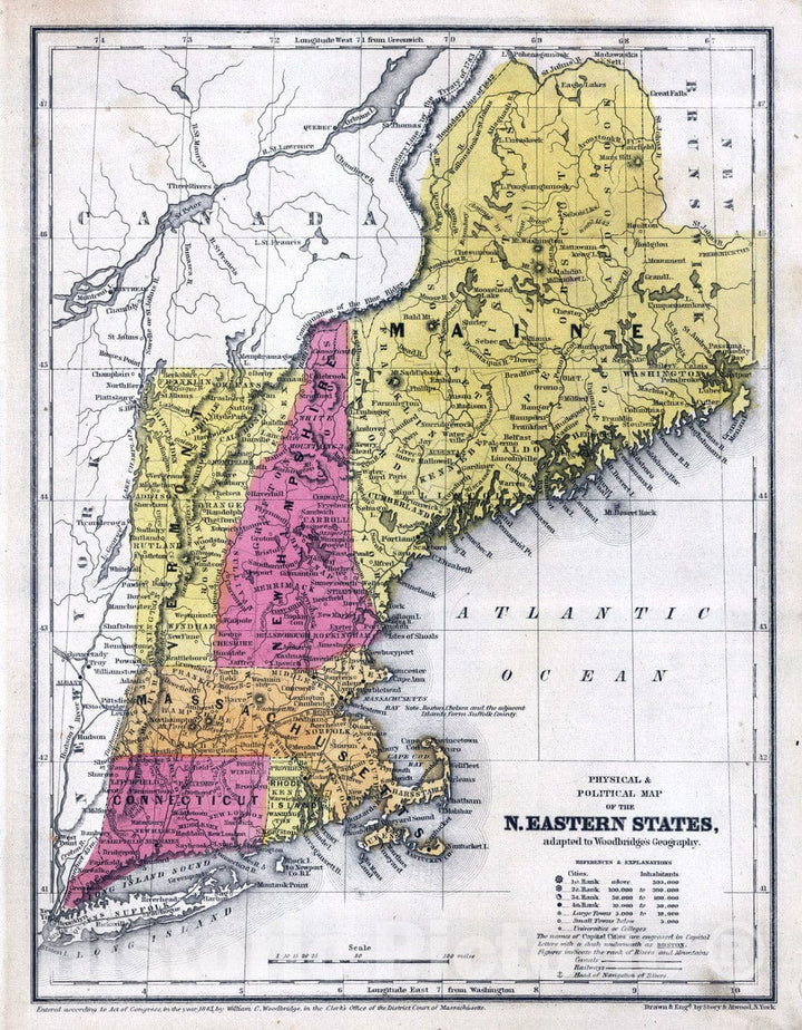 Historic Map : School Atlas - 1845 Physical & Political Map Of The Nor ...