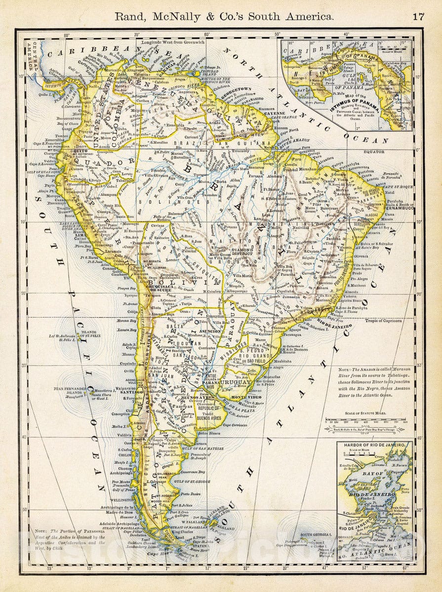 Historic Map : National Atlas - 1879 South America. - Vintage Wall Art ...