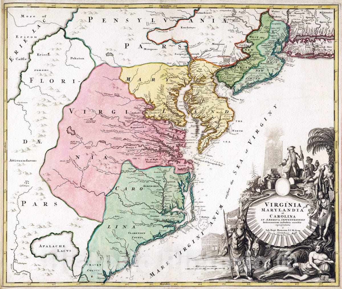 Historic Map : 1720 Virginia, Marylandia et Carolina. - Vintage Wall A ...