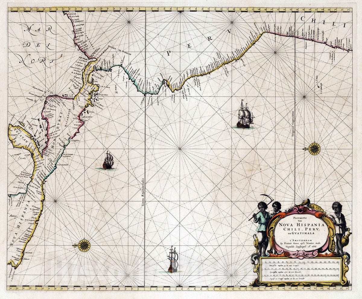 Historic Map : Chile, Northwest Coast South America, Central 1666 Pasc ...