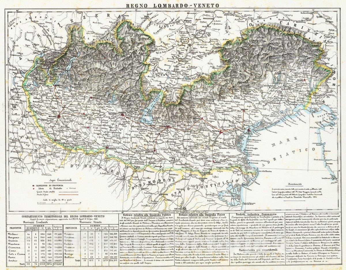 Historic Map : Italy, Lombardy (Italy) 1854 Regno Lombardo-Veneto. , V ...