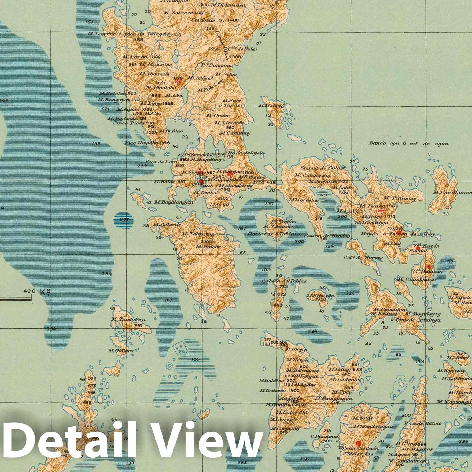 Historic Map : Philippines, 1899 No. 4. Mapa Orografico. , Vintage Wal ...