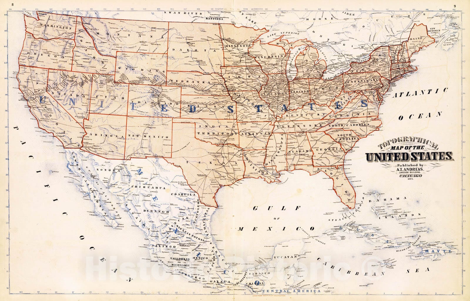 Historic Map : 1873 Topographical map of the United States. - Vintage ...