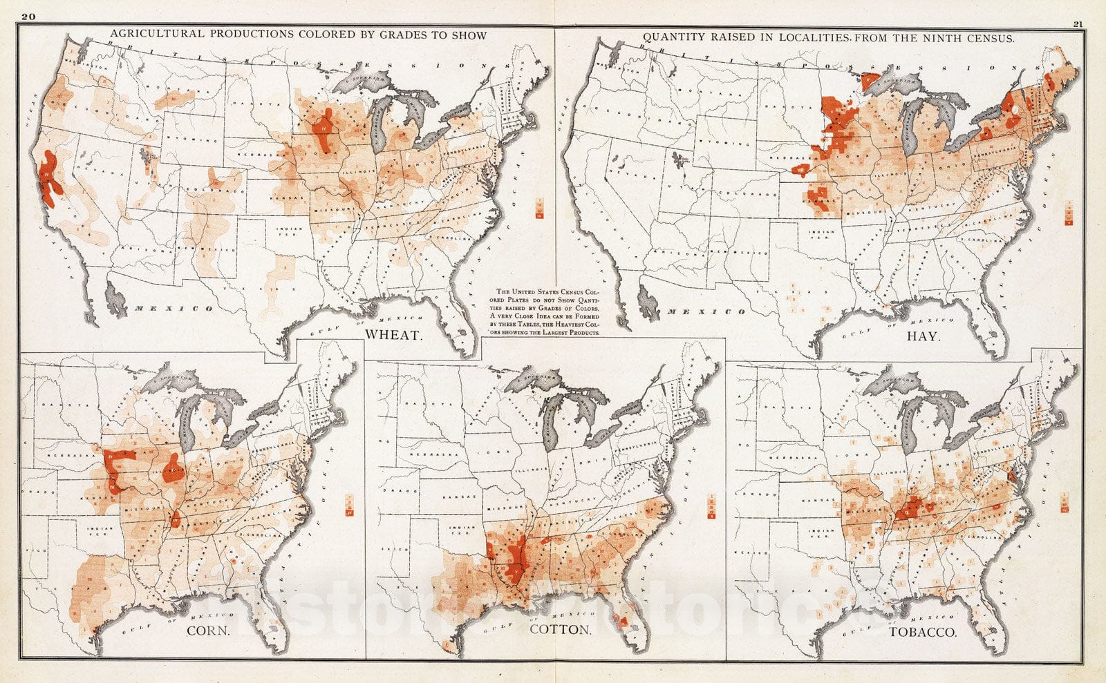 Historic Map : 1874 Agricultural productions colored to show quantity ...