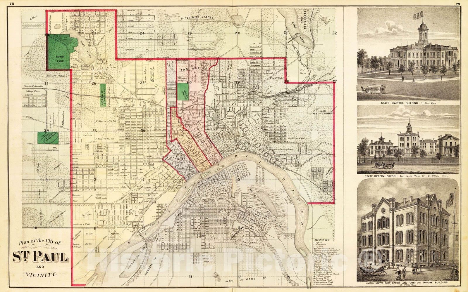 Historic Map : 1874 Plan of the City of St. Paul and vicinity with Cap ...
