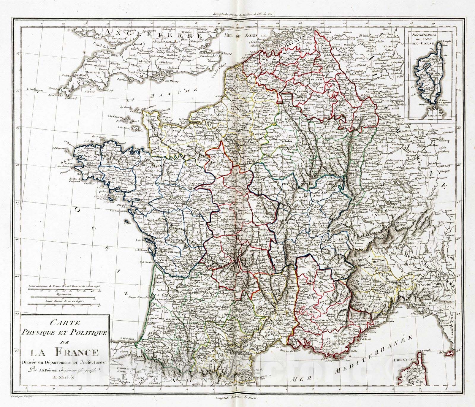 Historic Map : France, 1803 XVI. Carte Physique et Politique de la Fra ...