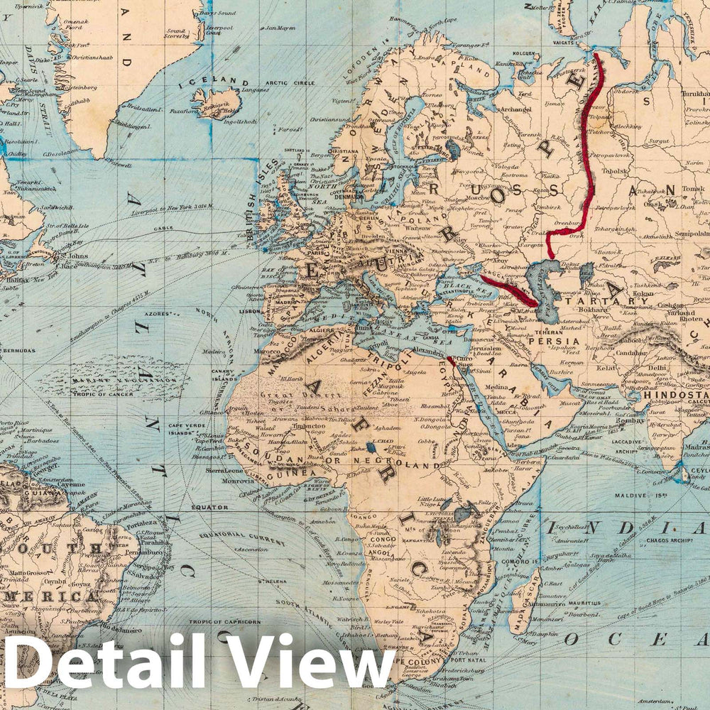 Historic Map : 1876 Map of the World, on Mercator's Projection : Vinta ...