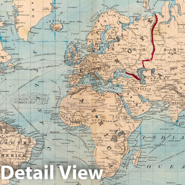 Historic Map : 1876 Map of the World, on Mercator's Projection : Vinta ...