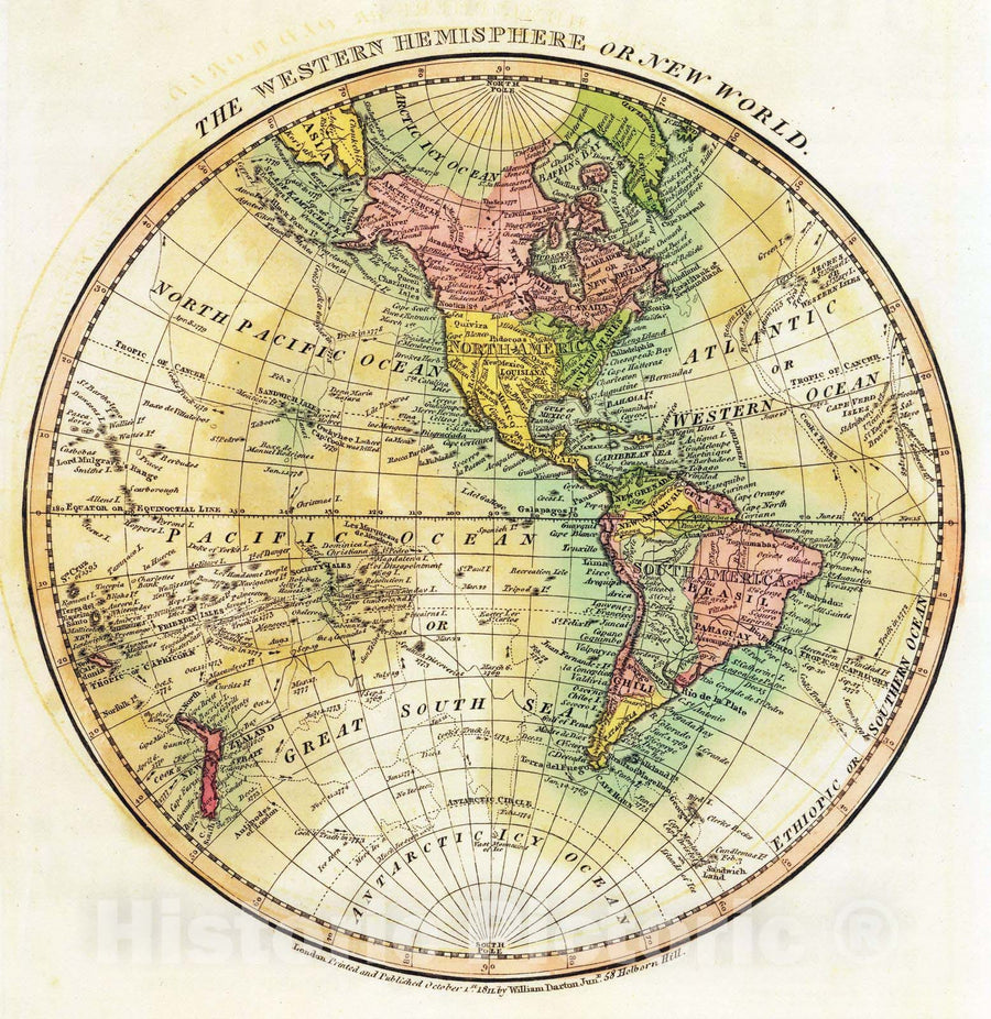 Historic Map : 1811 W. Hemisphere. - Vintage Wall Art – Historic Pictoric