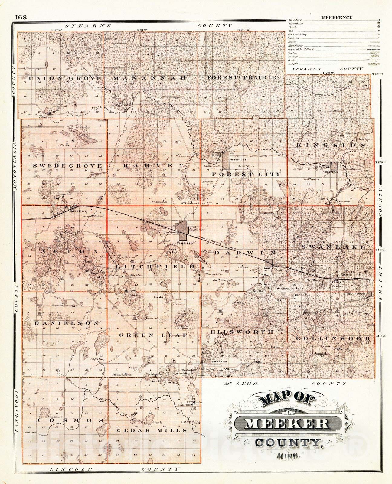 Historic Map : 1874 Map of Meeker County, Minn. - Vintage Wall Art ...