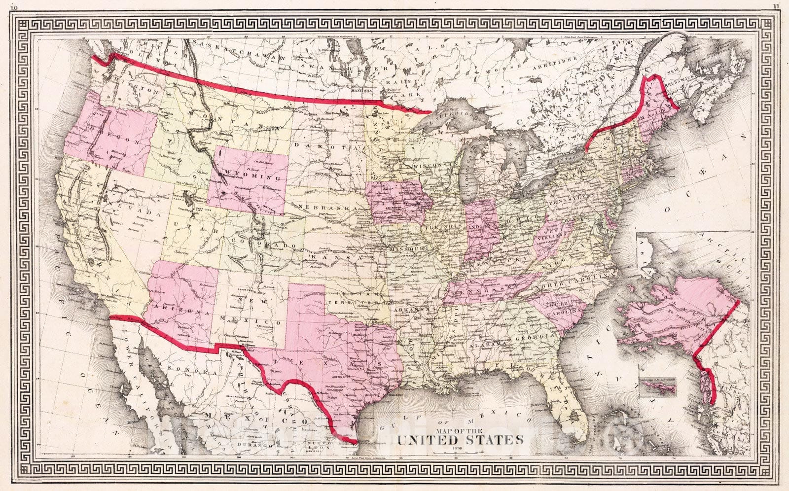 Historic Wall Map : 1876 Map of the United States. - Vintage Wall Art ...