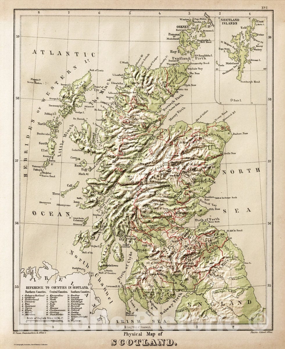 Historic Map : 1880 Physical Map of Scotland. v2 - Vintage Wall Art ...