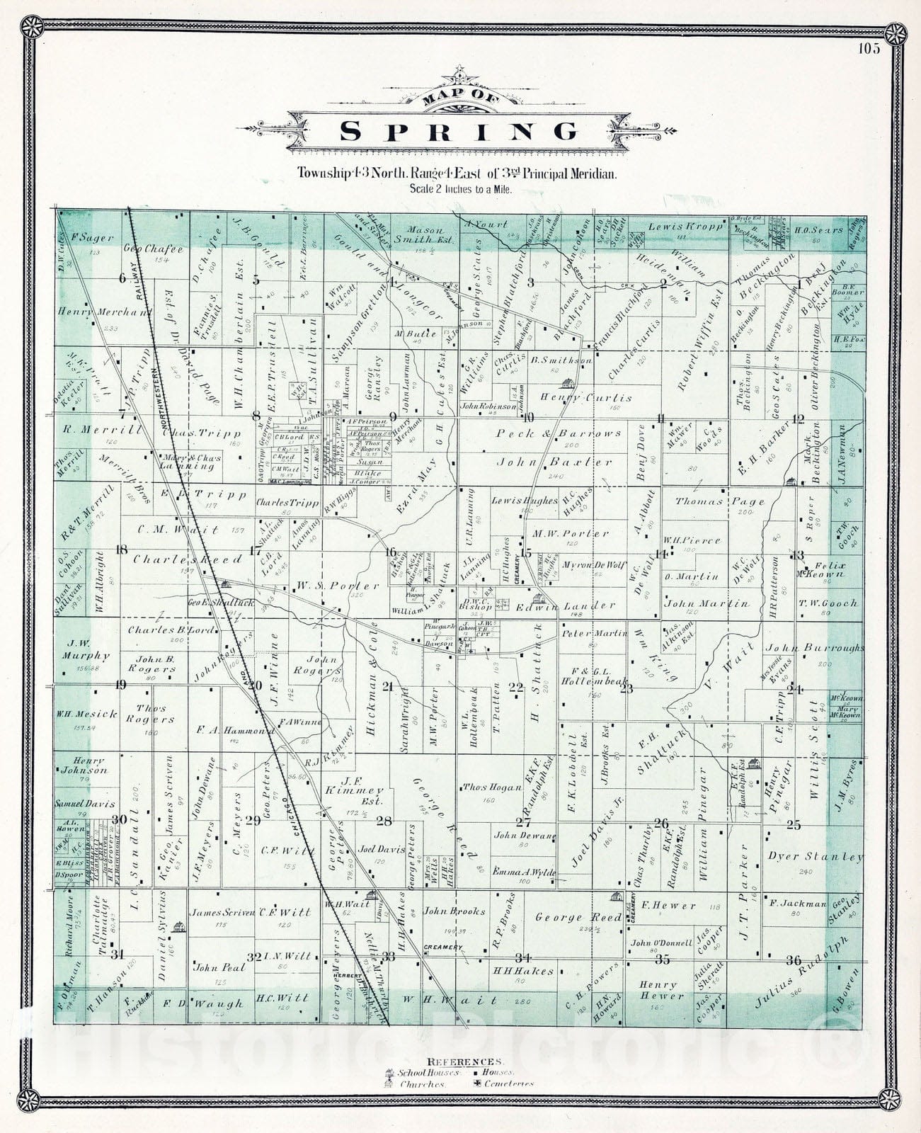 Historic Map : 1886 Spring Township, Boone County, Illinois. - Vintage ...