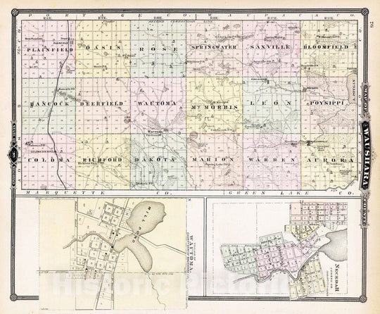 Historic Map : 1878 Map of Waushara County, Necedah and Wautoma, State ...