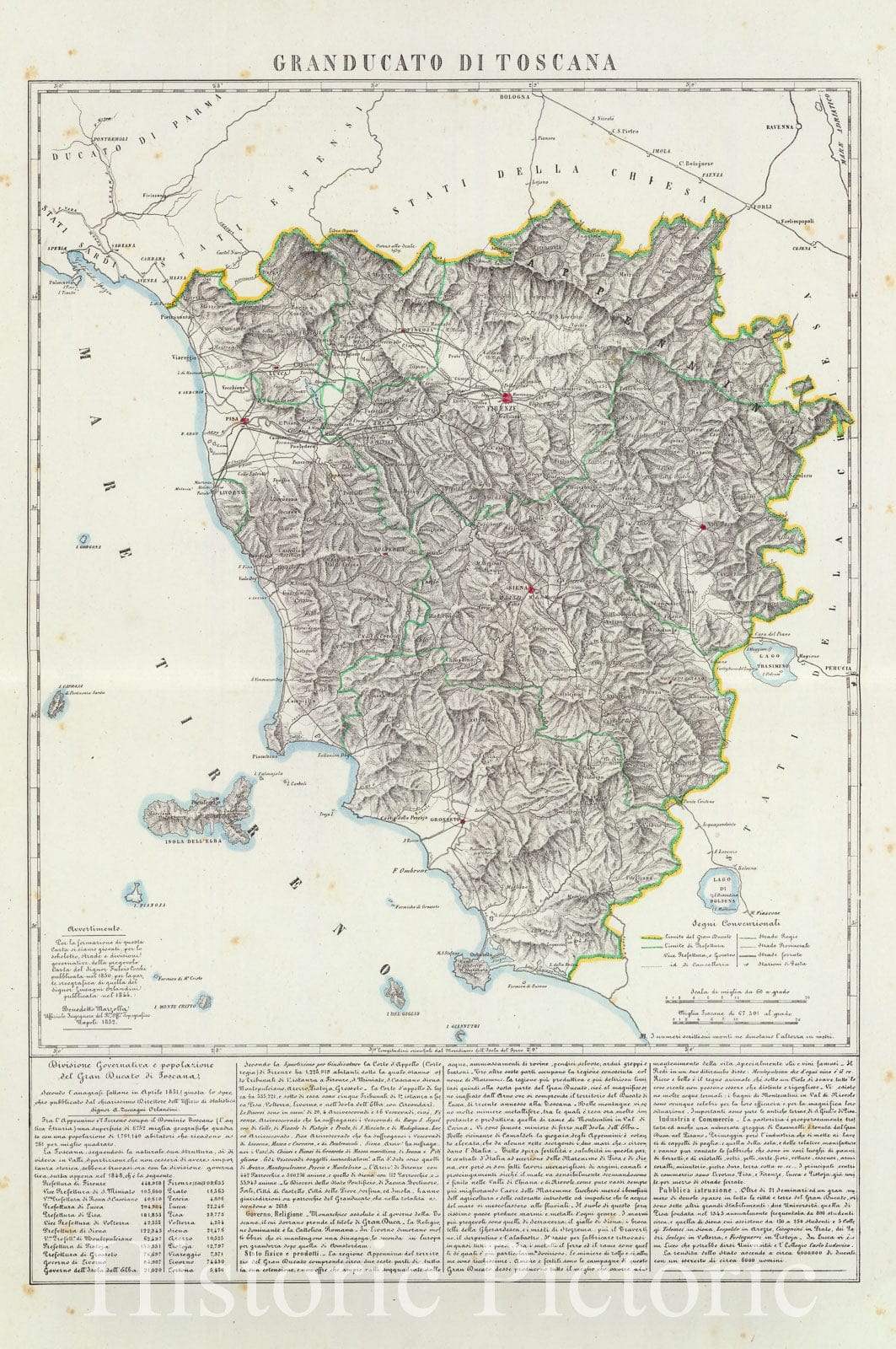 Historic Map : Italy, Tuscany (Italy) 1852 Granducato di Toscana. , Vi ...