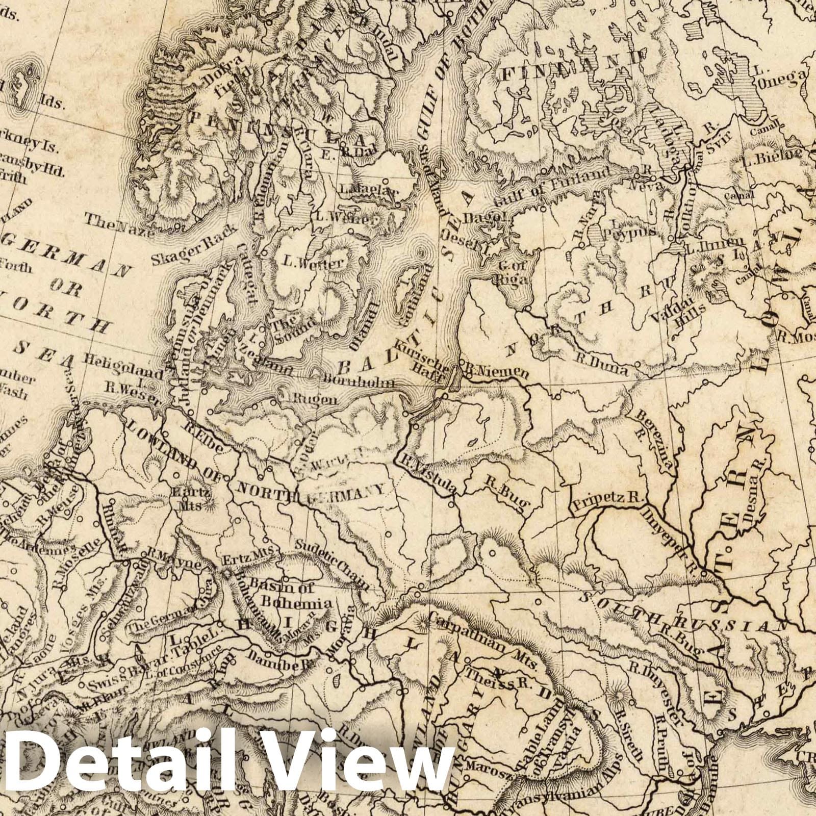 Historic Map : School Atlas - 1849 Physical Map Of Europe - Vintage Wa ...
