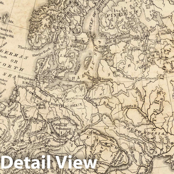 Historic Map : School Atlas - 1849 Physical Map Of Europe - Vintage Wa ...