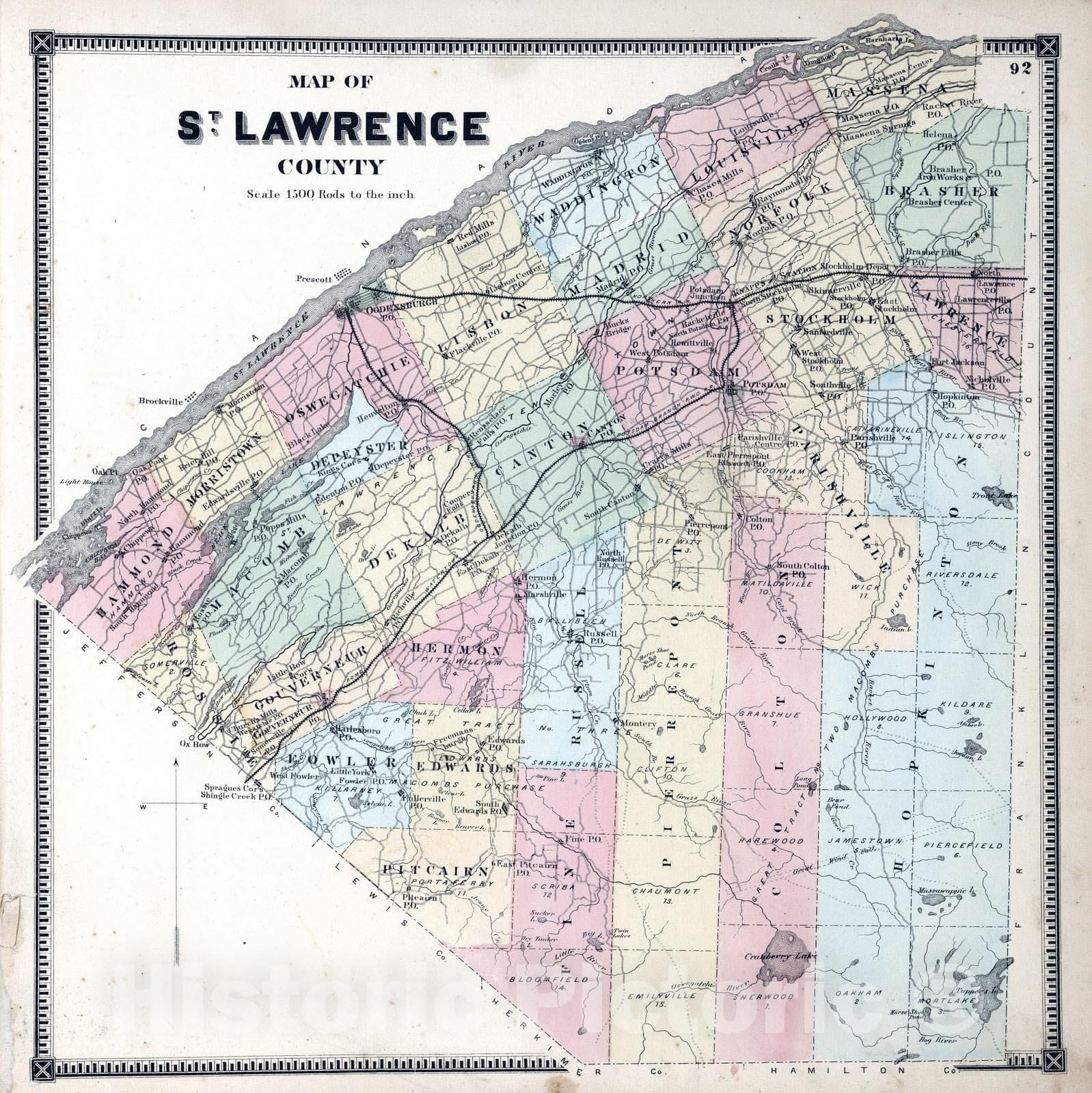 Historic Map : 1865 Map of St. Lawrence County. - Vintage Wall Art ...