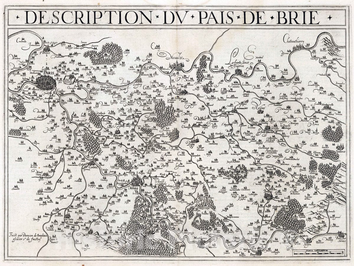 Historic Map : Marne , France 1632 Description du Pais de Brie. , Vint ...