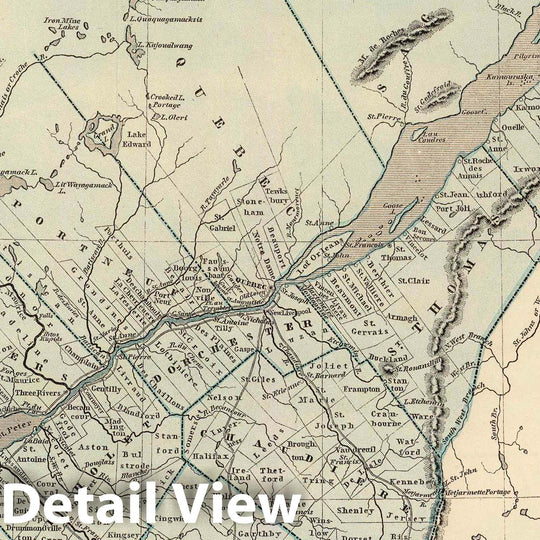 Historic Map : National Atlas - 1845 Canada East. - Vintage Wall Art ...