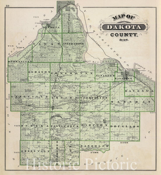 Historic Map : 1874 Map of Dakota County, Minn. - Vintage Wall Art ...