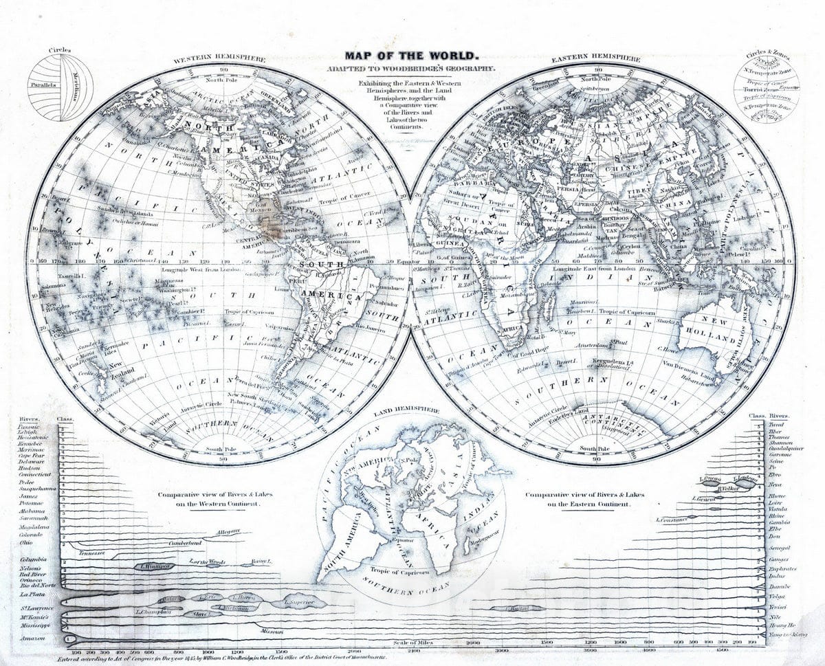 Historic Map : School Atlas - 1849 Map Of The World. Adapted To Woodbr ...