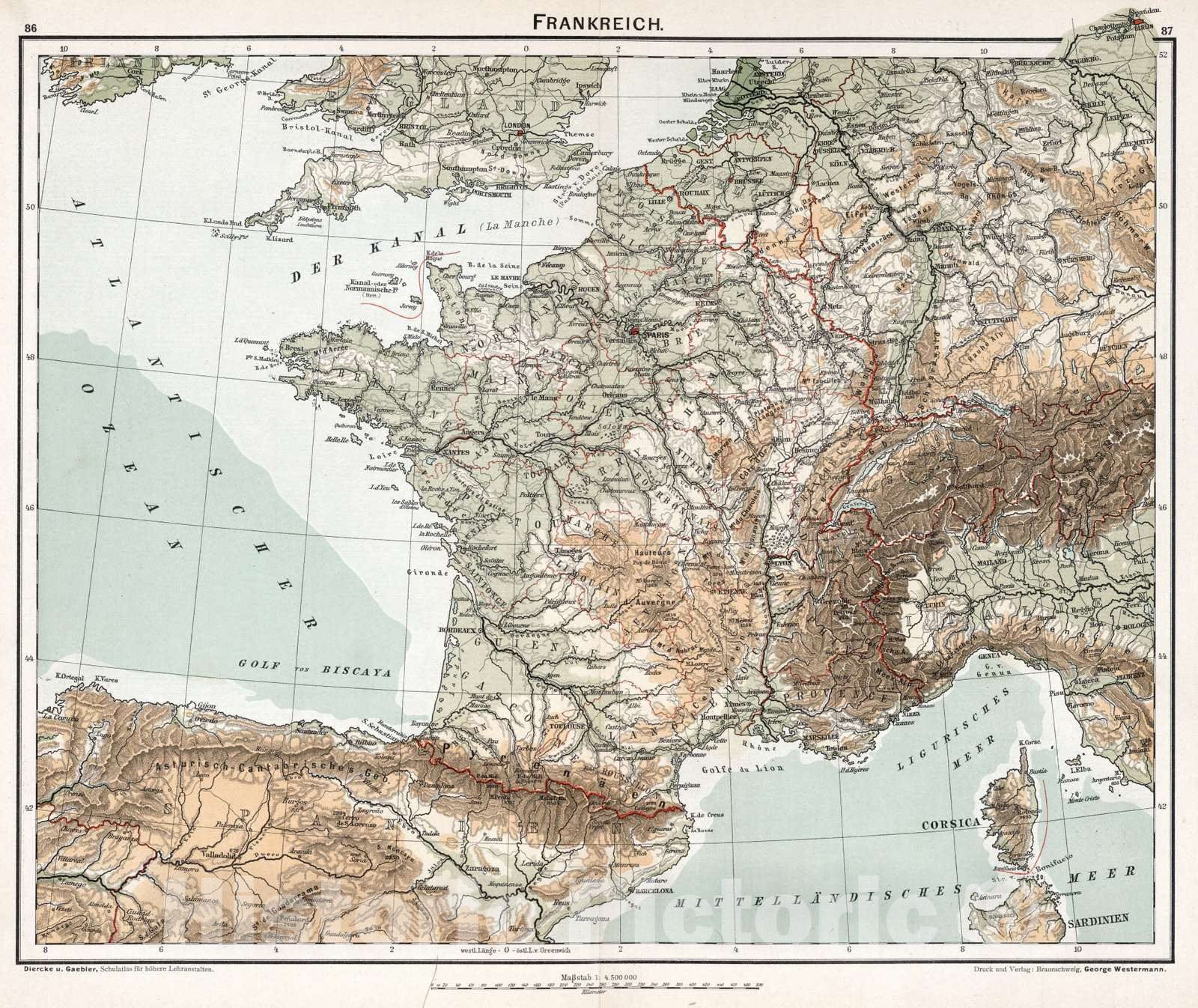 Historic Map : France, , Europe 1896 Frankreich , Vintage Wall Art ...